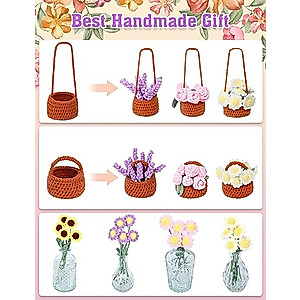 yazi Flower Crochet Kit for Beginners-5 Pack Hanging Potted Plants Crochet Starter Kit with Video, Learn to Crochet Rose Lavender Daisy Heart Cactus Pot for Adults,DIY Knitting Supplies