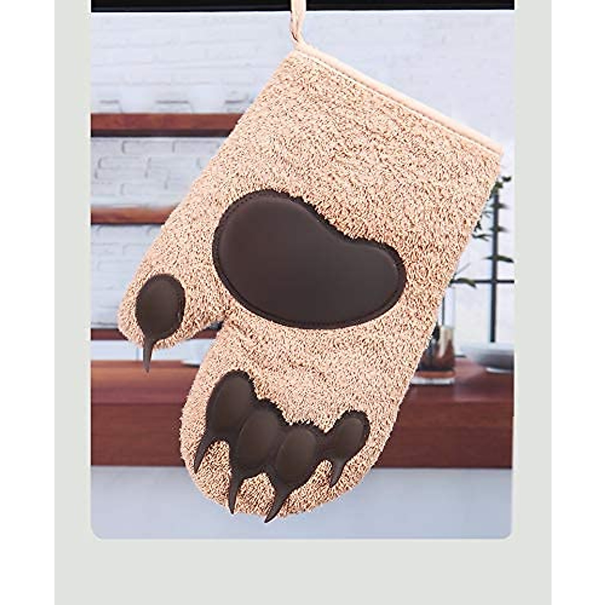 THRONKENGER Cute Bear Oven Mitt, Funny and Cute Kitchen Mitts/Pot Holders with Heat Resistant and Flexibility of Cotton Cooking Set of 2(Brown)