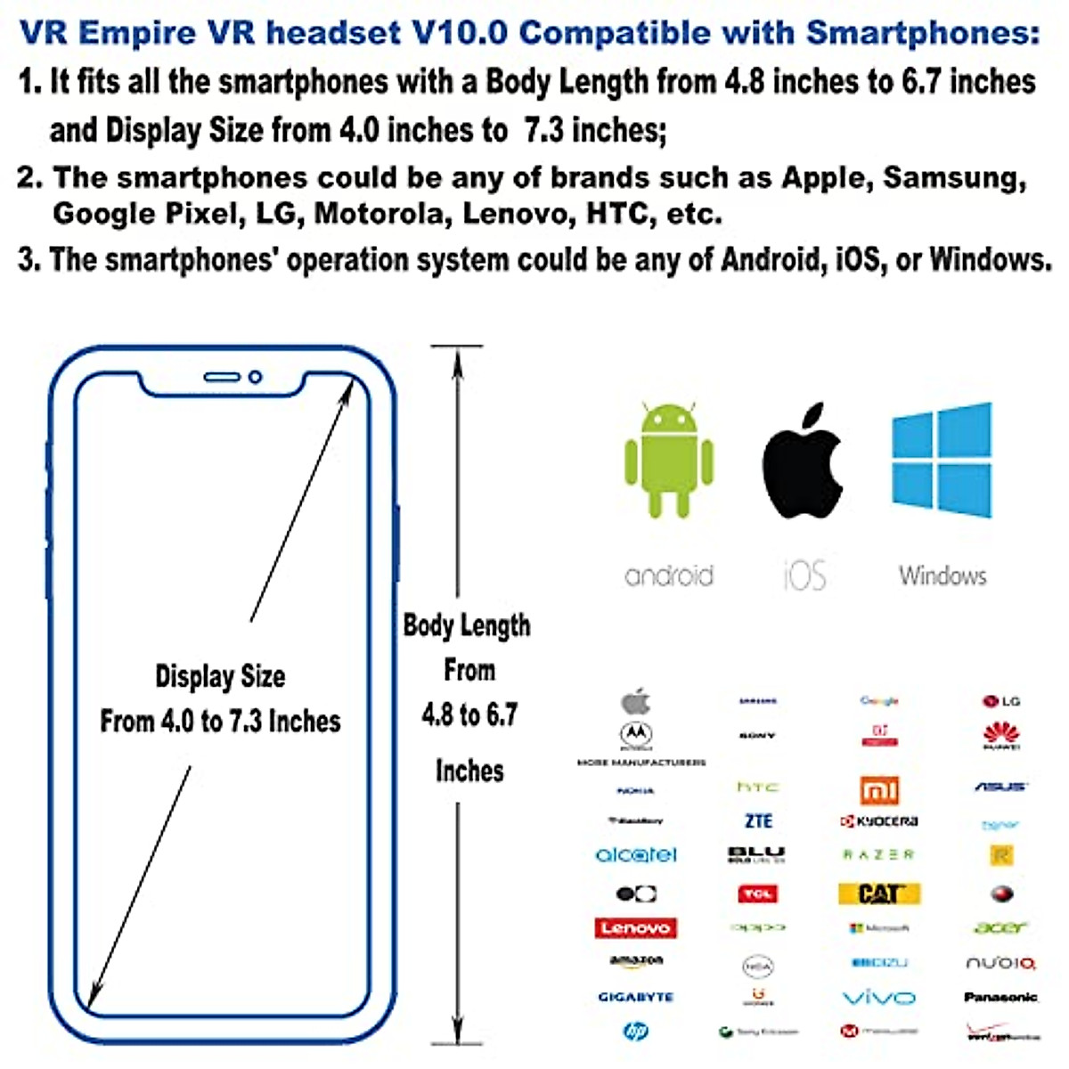 VR Headset Upgrade Version with 120° FOV, Rechargable Wireless Headphone, Anti-Blue-Light Lense, Fits for All Mobile’s Length / Display Size Up to 6.7 / 7.3 inches. e.g. iPhone & Samsung LG (BR)