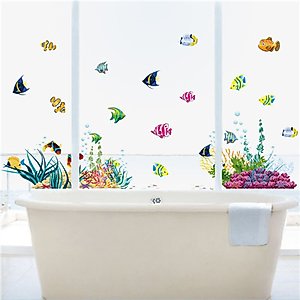 Sea Life Wall Stickers Under The Sea Fish Wall Decor, DILIBRA Sea World Removable Peel and Stick Waterproof DIY Art Wall Decals for Kids Room Nursery Living Room Bathroom Playroom (Sea Life 2)