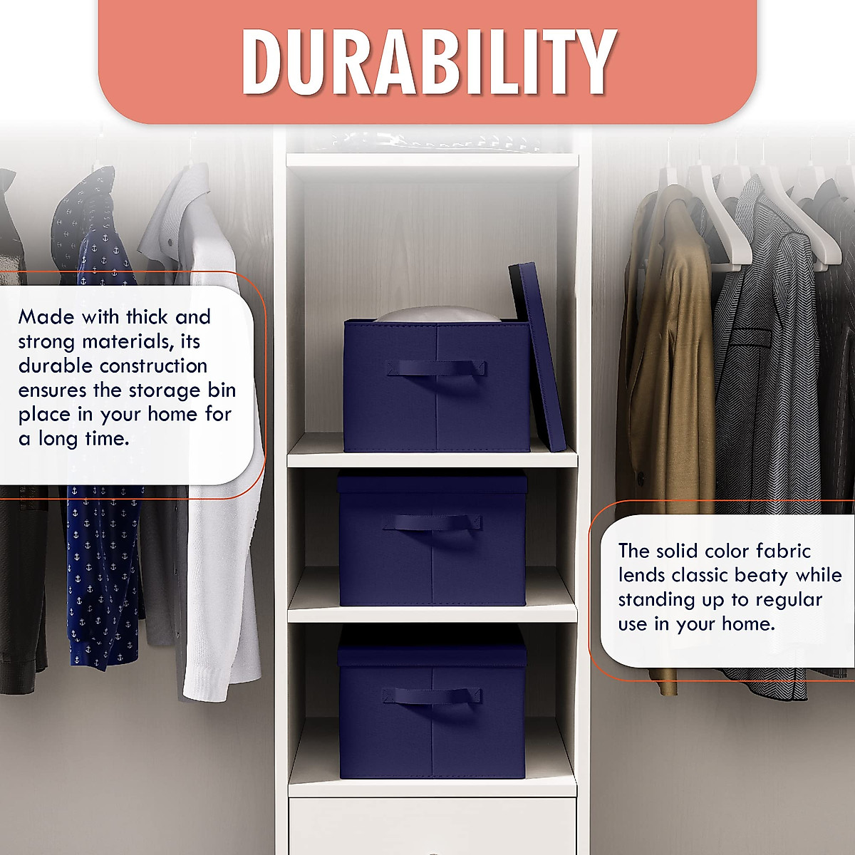 Ornavo Home 3 Pack Collapsible Storage Bins with Lid, Foldable Fabric Shelf Storage Basket Closet Organizer and Large Storage Box for Clothes with Handles, 16.5 x 11.5 x 7.5, Beige