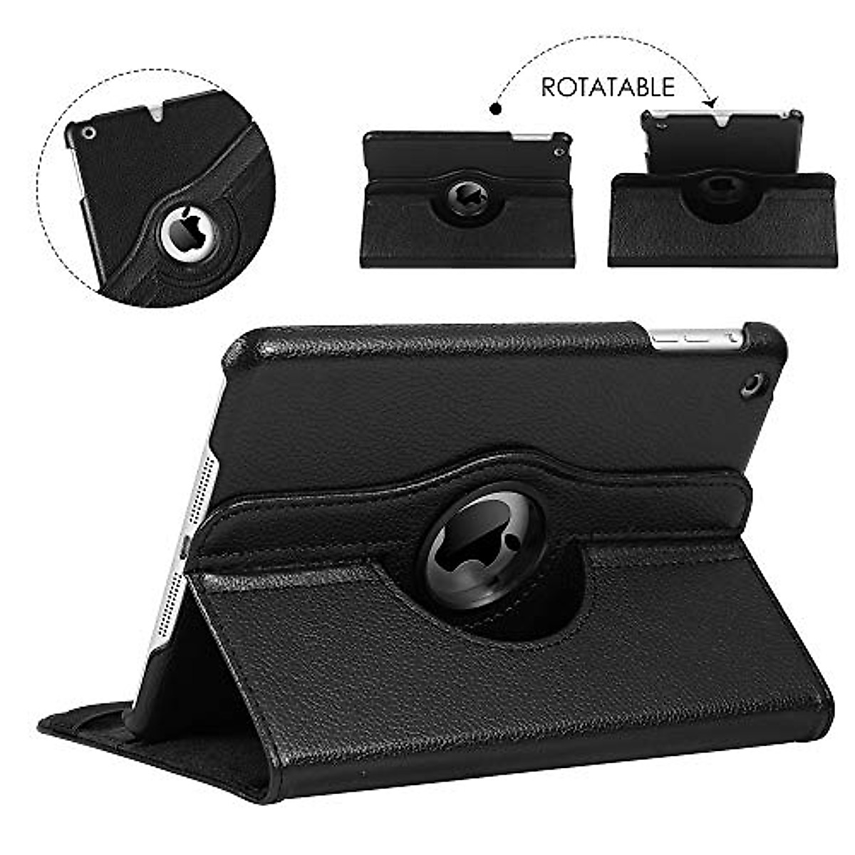 LayYun iPad Mini 1/2/3 Case - 360 Degree Rotating Stand Smart Cover Case with Auto Sleep/Wake Feature for Apple iPad Mini 1 / iPad Mini 2 / iPad Mini 3 … (Black 04)