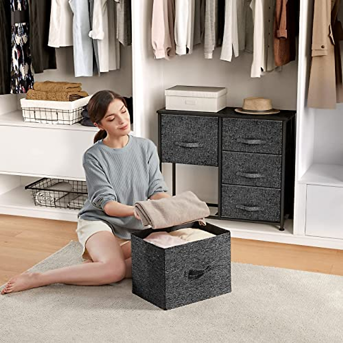 Pipishell Fabric Dresser, 5 Drawer Storage Chest Tower, Organizer Unit for Bedroom, Hallway, Entryway, Closets and Living Room -Sturdy Steel Frame, Wood Top, Easy Pull