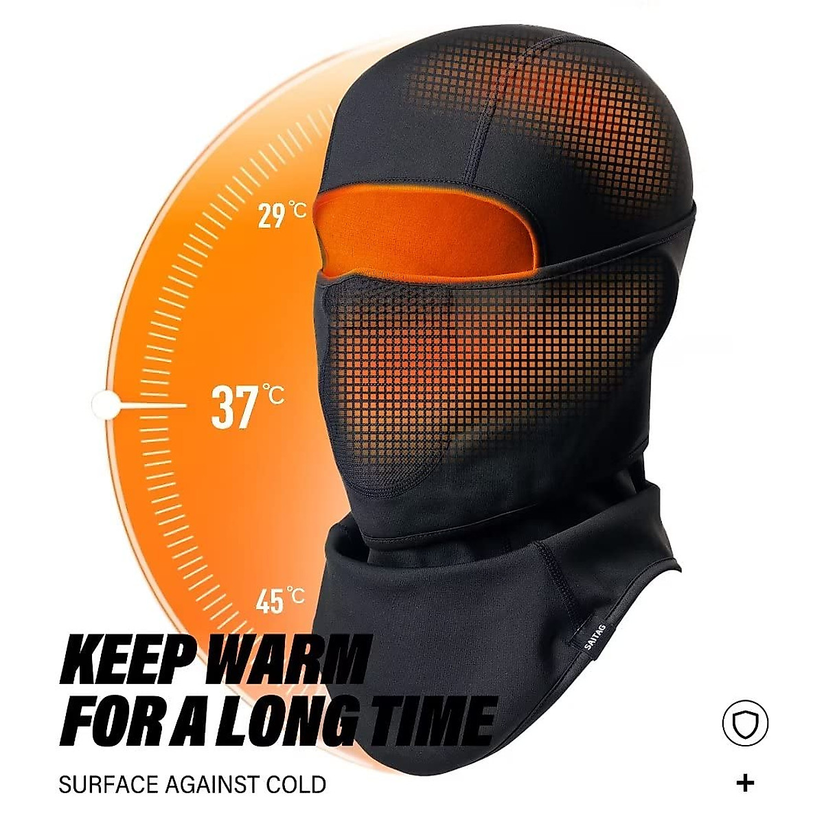 SAITAG Balaclava Ski Mask Warm Face Mask for Cold Weather Winter Skiing Snowboarding Motorcycling Ice Fishing Men (Black)