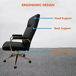 Office Chair Ergonomic Desk Chair，Swivel Computer Desk Chair with Adjustable Height and Wheels，High Back Leather Executive Chair with Lumbar Support,Black