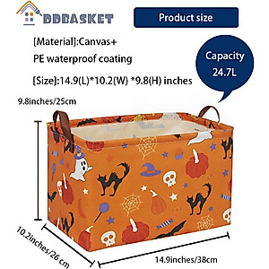 DDBASKET Halloween Basket Pumpkin Halloween Baskets for Kids Trick or Treat Basket Rectangular Toy Storage Bin Organizer Box Room Decor for Halloween Parties(Candy Pumpkin)