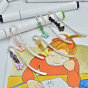 TUCAI 5 Pcs Antique Silver Metal Bookmarks Crystal Butterfly Bookmark Hook Bookmark for Women Kids Teens Girls Readers Book Lovers