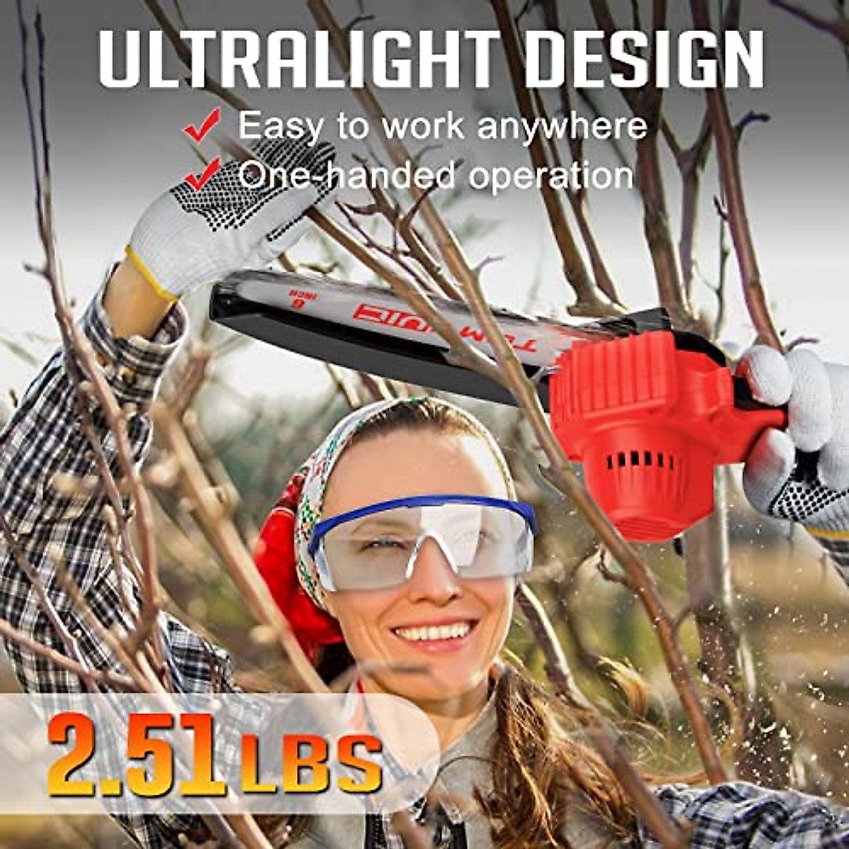 Mini Chainsaw 6-Inch Battery Powered - Cordless Electric Handheld Chainsaw with 2 Rechargeable Batteries - 21V Small Power Chain Saws Battery Operated for Tree Trimming Wood Cutting