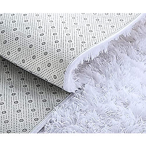 ECM. Beautiful Living Room Rug Set - Solid Aesthetic Soft Fluffy Rug Carpet for Home, Dining Room, and Kitchen - Faux Fur Anti Slip Rug & Water Absorber Bathroom Carpet Set - White