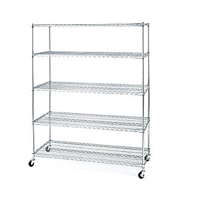 Seville Classics UltraDurable MEGA Rack Commercial-Grade 5-Tier NSF-Certified Steel Wire Shelving with Wheels, 60" W x 24" D x 72" H, Chrome