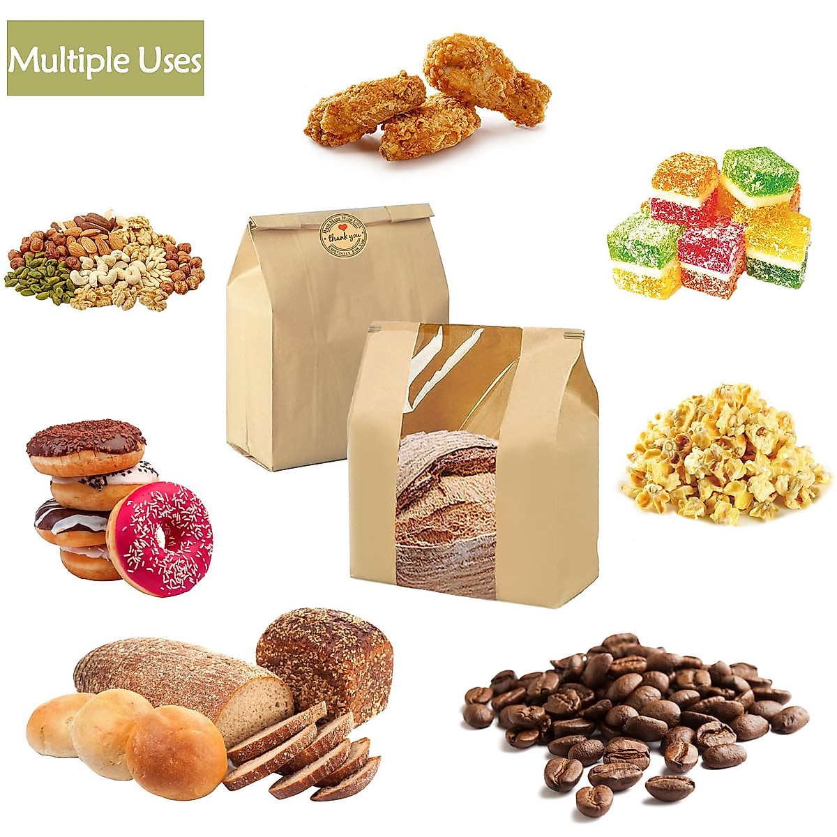 100 Pcs(13.7x8.2x3.5 in) Paper Bread Bags for Homemade Bread, Sourdough Bread Bags with Window, Sourdough Storage Bread Bags for Bread Packaging includes 500 Cute Seal Stickers