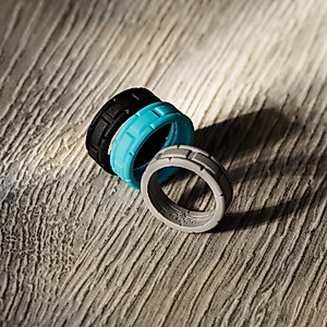 5starzz Premium Quality Breathable Silicone Wedding Ring for Men and Women, Rubber Wedding Band, Practical, Modern and Beautiful Brick Pattern Design, 7 mm Wide (Black, Light Grey, Ocean Blue, 6)