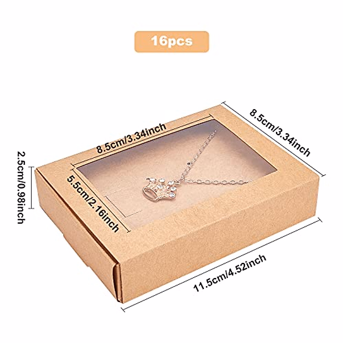 FINGERINSPIRE 16sets 4.5x3.4x1 Inch Jewelry Display Kraft Paper Drawer Box with Clear Window, Jewelry Necklace Boxes Ring Earring Jewelry Gift Boxes in Bulk for Earing Pendants Rings Storage Display