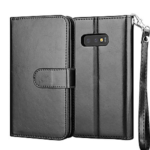 NJJEX Wallet Case for Galaxy S10E, for Galaxy S10E 5.8" Case, PU Leather [9 Card Slots] Credit Holder Flip Folio [Detachable][Kickstand] Magnetic Phone Cover & Wrist Strap for Samsung S10E [Black]