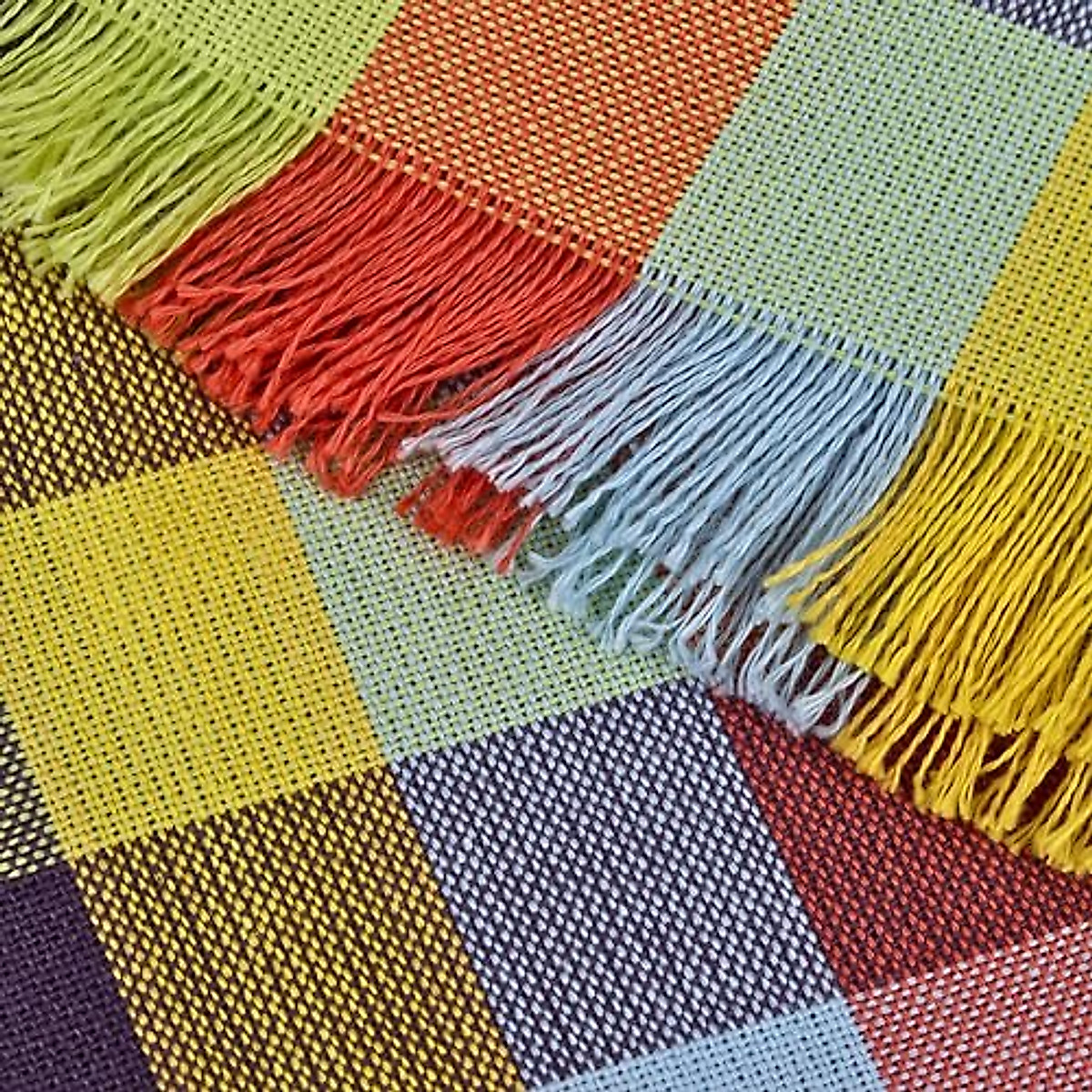 PÜSKÜL - Kitchen Towels Set of 6, 100% Turkish Cotton Soft Absorbent Quick Dry Dish Cloths, Buffalo Plaid Tea Towels with Fringe (26 X 18 Inches, Multi Color Tropical)