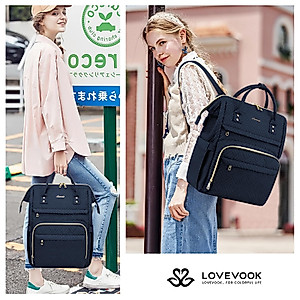 LOVEVOOK Laptop Backpack for Women,15.6 Inch Professional Womens Travel Backpack Purse Computer Laptop Bag Nurse Teacher Backpack,Waterproof Work Bags Carry on Back Pack with USB Port,Dark Blue Plait