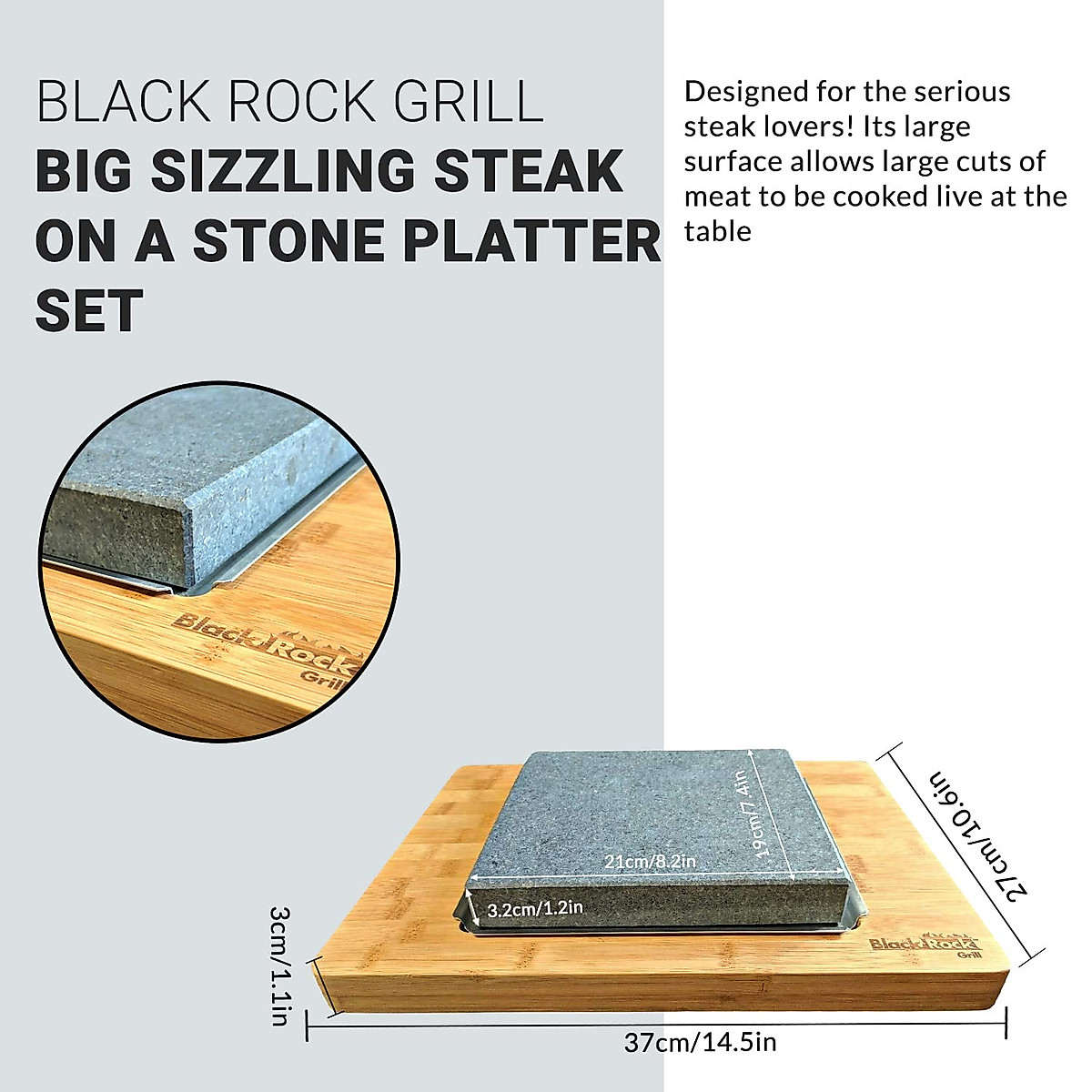 Black Rock Grill Big Sizzle Steak Platter - Premium Large Steak Stone Set for Serious Steak Lovers.