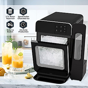 ICEVOKE Countertop Nugget Ice Maker, Portable Ice Machine 33 lbs/Day Chewable Ice with Self-Cleaning & Auto Water Refill, Suitable for Home Office Bar Party (Black)