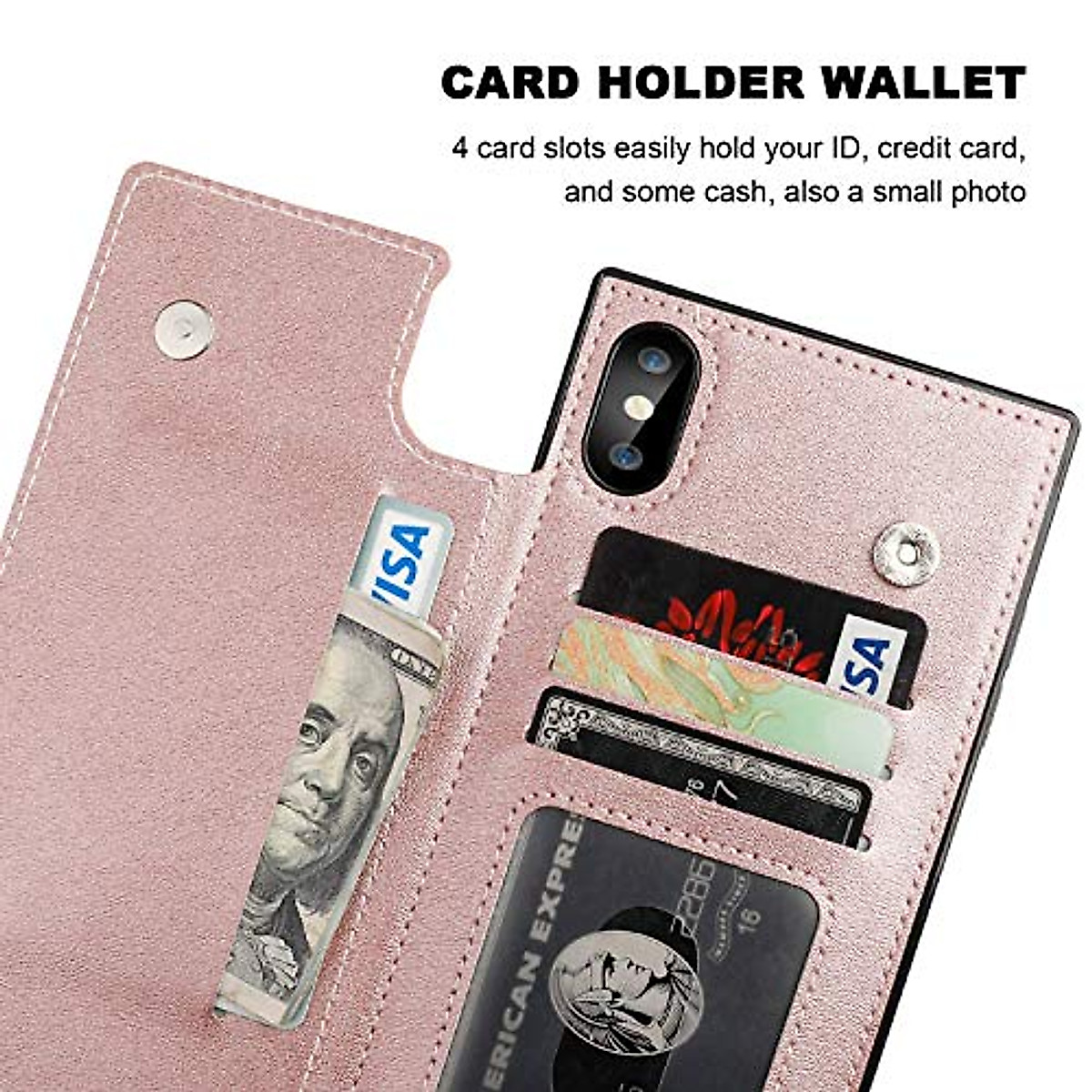 Bocasal Crossbody Wallet Case for iPhone Xs Max Credit Card Holder PU Leather Kickstand Shockproof Detachable Cross Body Strap Lanyard Magnetic Closure 6.5 inch(Rose Gold)