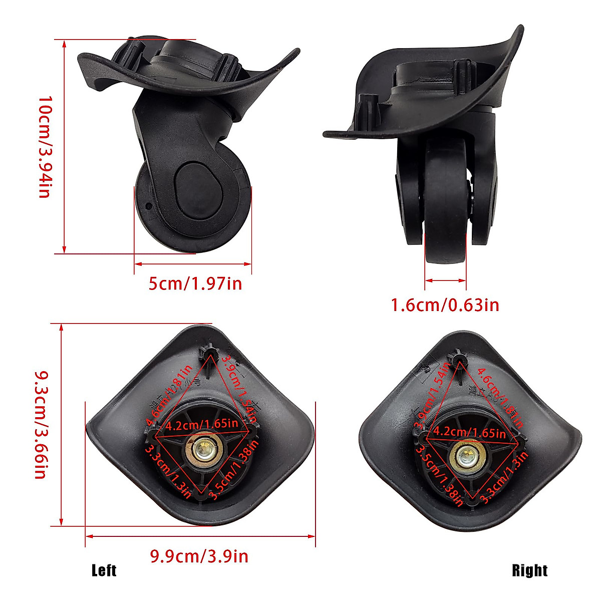 1 Pair Luggage Suitcase Wheel, A08 Trunk Luggage Wheel Spare Part (W041-2 Small) Plastic 360 Swivel Universal Wheel Replacement Luggage Wheel for suitcases/Draw Bar Box