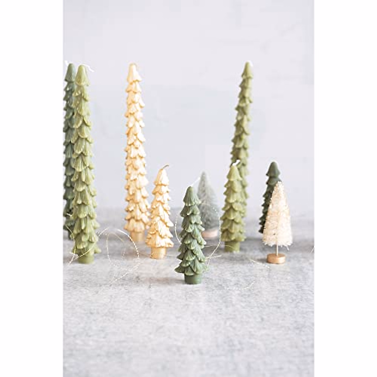 Creative Co-Op Unscented Tree Shaped Taper Candles, Evergreen, Boxed Set Of 2