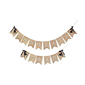 Mandala Crafts Burlap Congrats Grad Banner for Graduation Decorations - Congrats Graduation Banner for Graduation Party Decorations - Graduation Garland Bunting Hanging Flag Sign