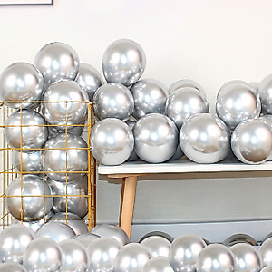 COLORFUL ELVES 12 Inch 100 Pcs Latex Metallic Chrome Balloons Helium Shiny Thicken Balloons Party Decoration (Silver)
