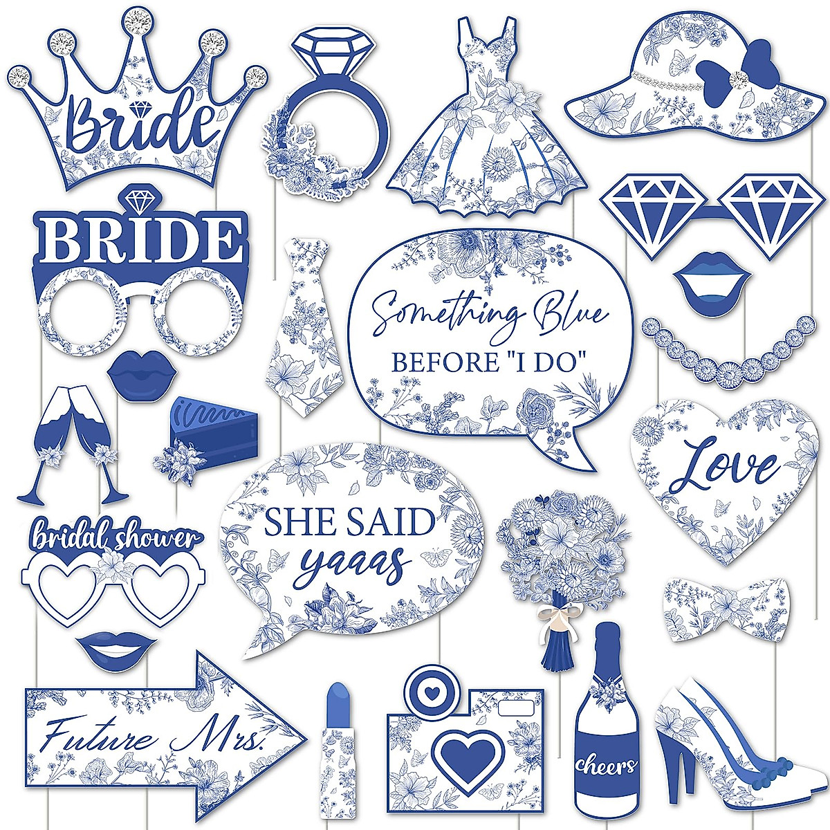 kreat4joy Something Blue Before i Do Bridal Shower Decorations, 24pcs Something Blue Bridal Shower Photo Booth Props for Woman Girl Bridal Shower Bachelorette Wedding Engagement Party