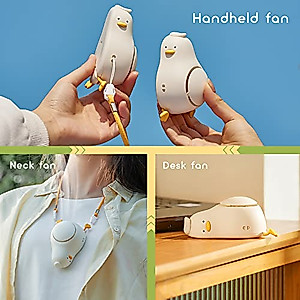 Portable Neck Fan, Hanging Neck Fan with Adjustable Lanyard, USB Rechargeable Mini Hand Held Fan，3 Wind Speed Personal Fan, Cute Bladeless Fan for Home Office Outdoor Travel (LIE-IN-PEACE DUCK)