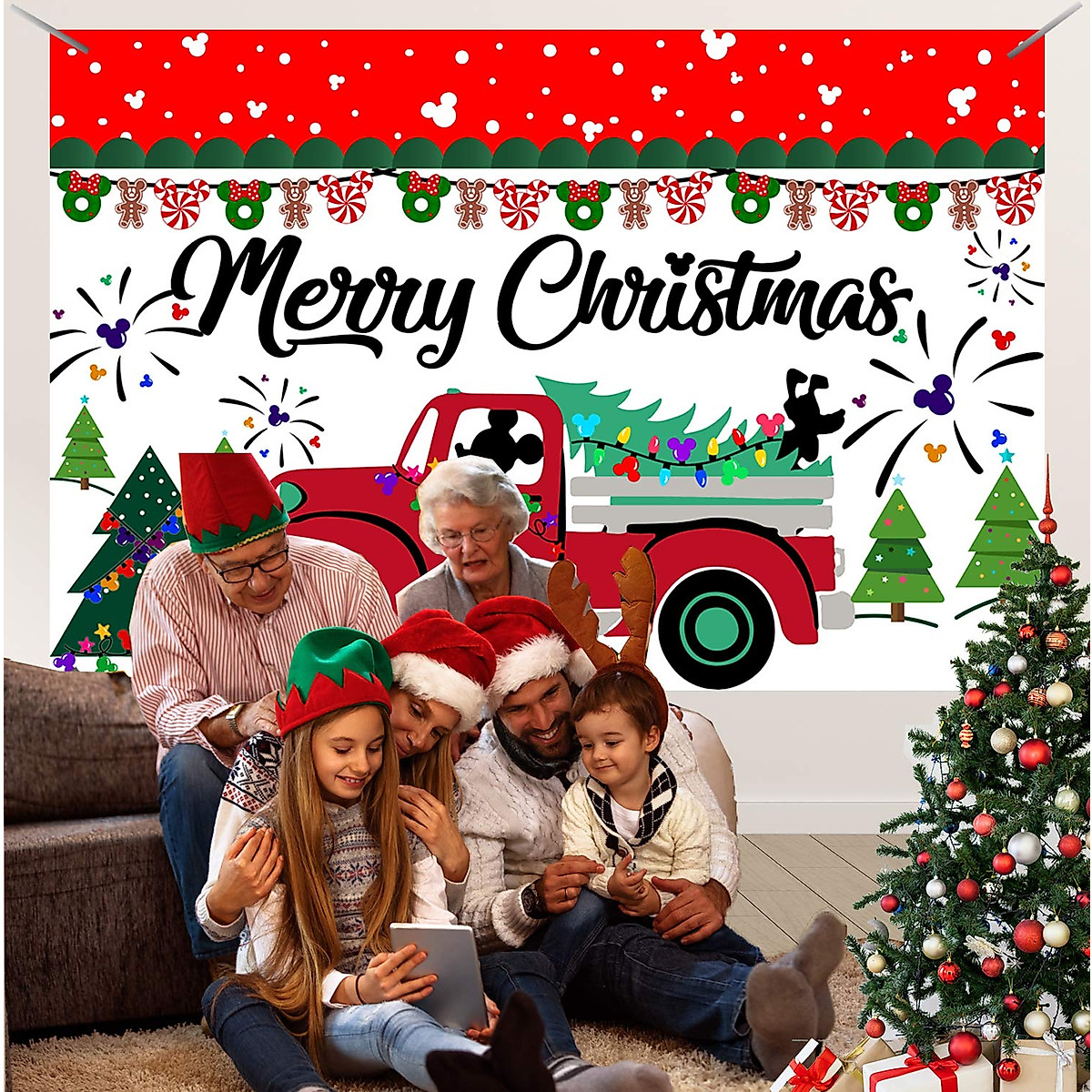 Merry Christmas Backdrop Merry Little Christmas Tree and Red Truck for Peppermint Christmas Decorations Christmas backdrops for Photography Xmas Holiday