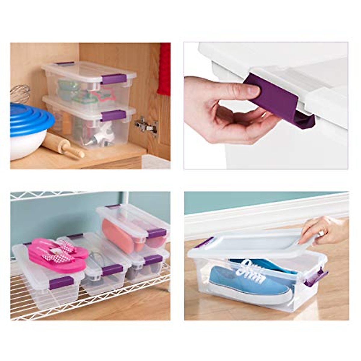 Peaknip - Sterilite 6 Quart Stackable Plastic Storage Bins with Lids and Latches (6 Pack) - Bundled with Labels and Marker