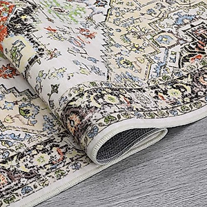 GarveeHome 9x12 Washable Rug Boho Rugs for Living Room Indoor Soft Large Area Rug Low Pile Non-Shedding Accent Rug Non Slip Vintage Rug Traditional Foldable Throw Carpet for Bedroom Home Office Beige