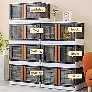 Sineda 3 Pack Storage Bins with Lids - 19 Gallon Stackable Storage Bins. Collapsible Storage Bins with Wheels and Door, Ideal for Storage and Organization. (19 Gal - 3 Pack, White)