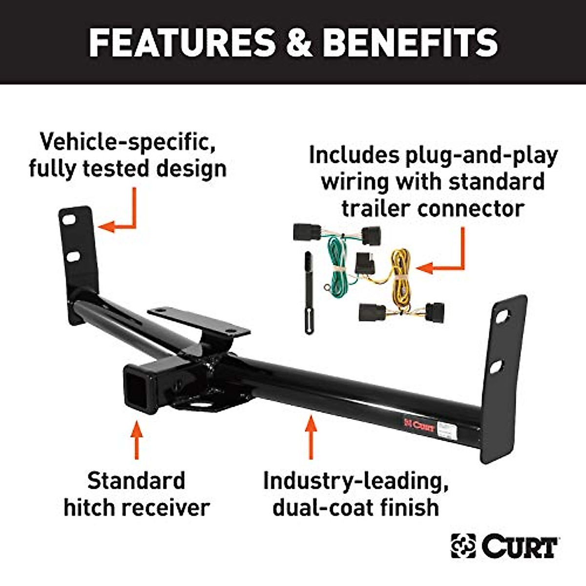 CURT 99304 Class 3 Trailer Hitch, 2-Inch Receiver, 4-Pin Wiring Harness, Select Chevrolet Equinox, GMC Terrain
