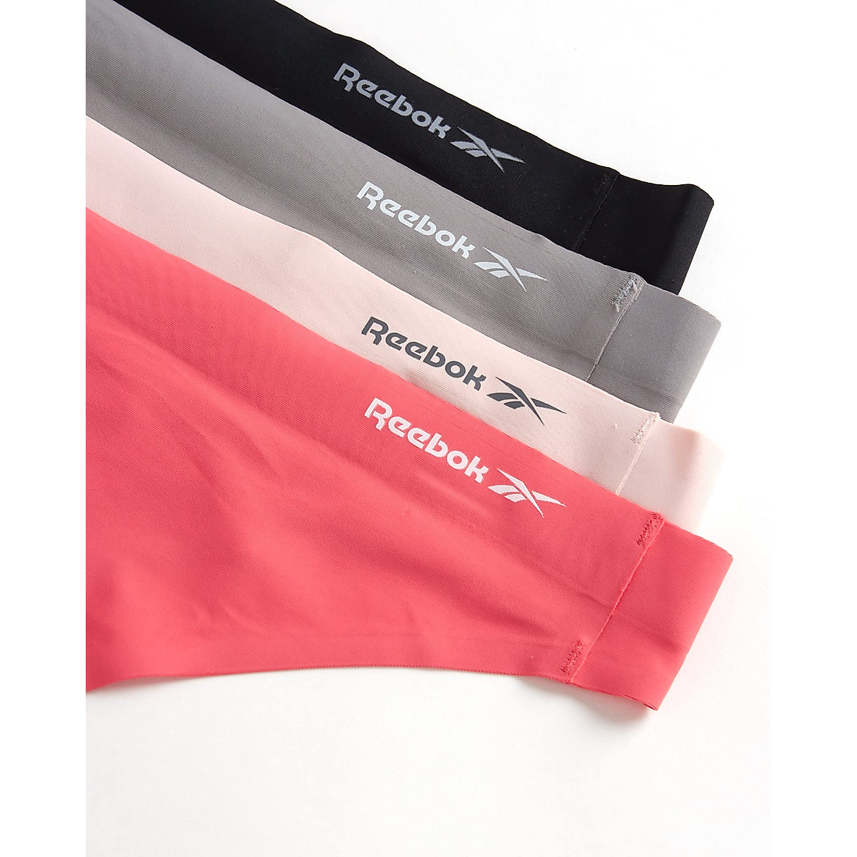 Reebok Women's Thong Underwear - 4 Pack or 8 Pack Breathable Stretch Performance Sexy Seamless Thong Panties for Women (S-XL), Size Small, Coral Paradise/Lotus/Sharkskin/Black-4pk