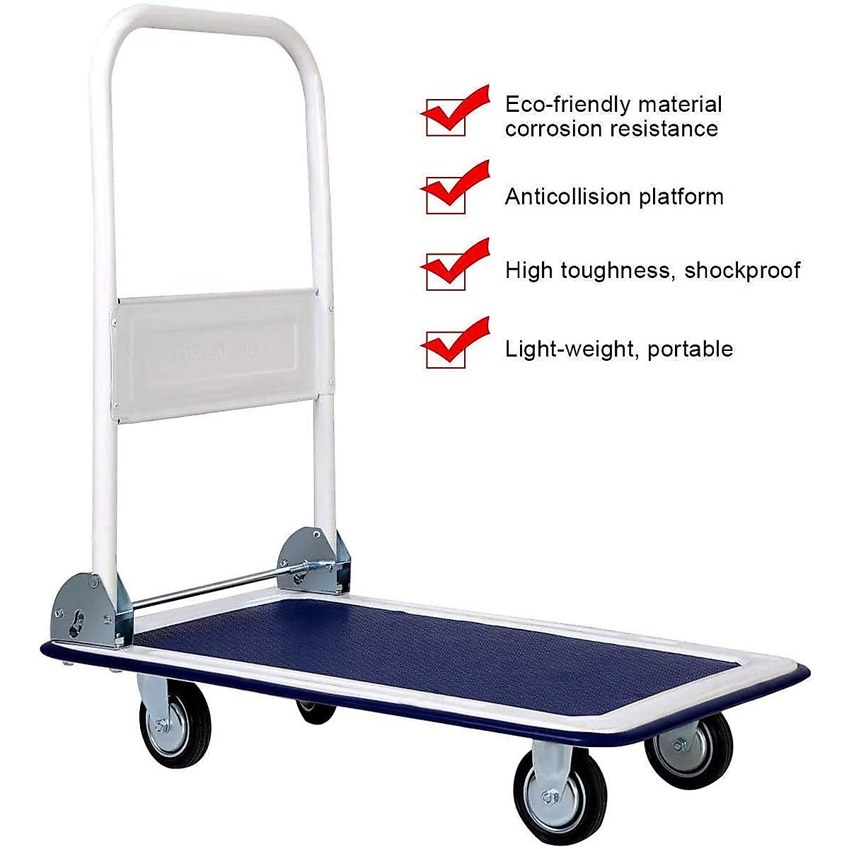 Folding Platform Truck, Hand Push Cart, Warehouse Rolling Flatbed Dolly with Swivel Wheels, 330 LBS Load Capacity, Ideal for Home, Auto, Office Use