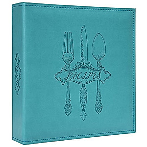 COFICE Recipe Binder – 8.5x11 3 Ring Blank Family Recipe Book Binder Kit to Write in Your Own Recipes with PU Faux Leather Cover and Plastic Sleeves (Blue)