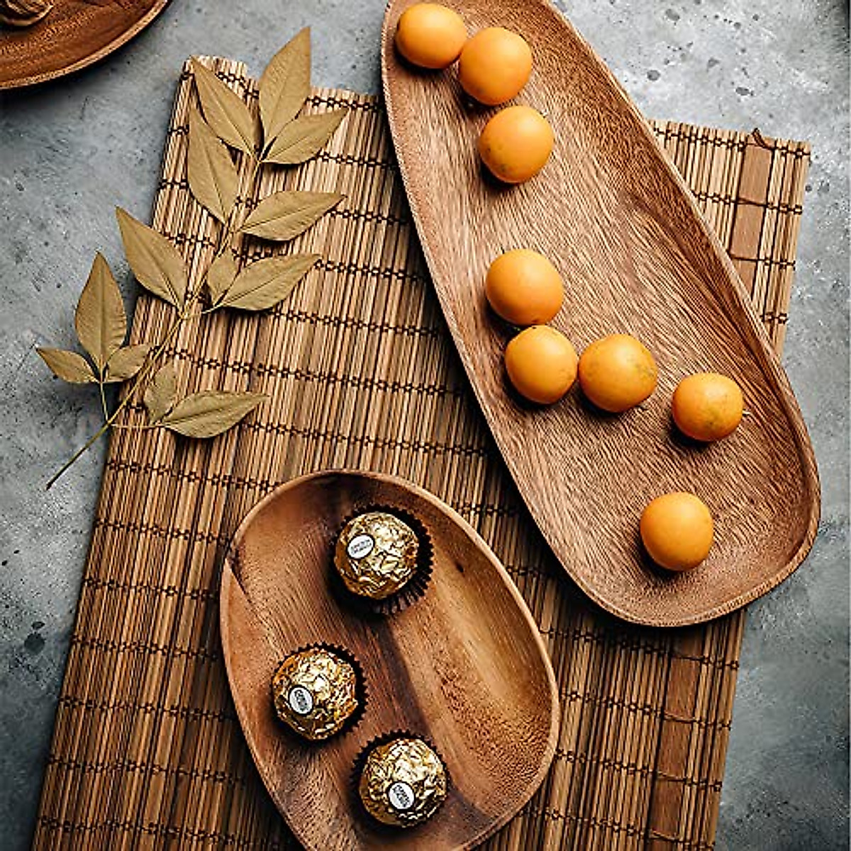 AOOSY Wood Serving Tray, Wooden Serving Platters Set for Serving Food, Fruit, Vegetable, Meat Breakfast Lunch Dinner in Bed Decorative Bread Plates Party Wood Serving Board, Set of 4