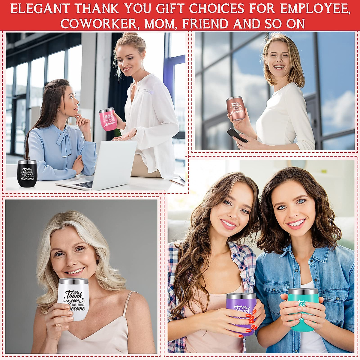 Irenare 12 Pieces Thank You Gifts Thank You for Being Awesome Inspirational Appreciation Birthday Gifts for Women Men Teacher Wife Mom Dad Sister Friends Coworkers Insulated Stainless Steel Tumbler