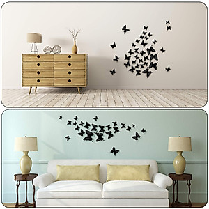 48 Pieces Butterfly Wall Decor DIY Mirror 3D Butterfly Stickers Removable Butterfly Decals for Home Nursery Classroom Kids Bedroom Bathroom Living Room Decor (Black)