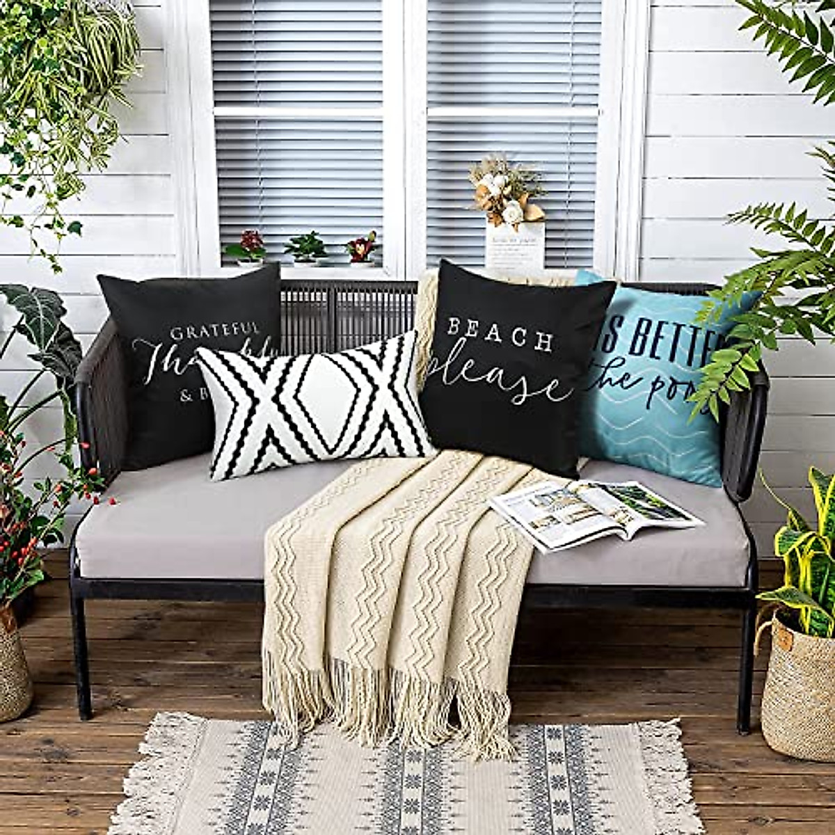 Adabana Pack of 2 Blue and Navy Outdoor Waterproof Throw Pillow Covers 18x18 Decorative Pillows Case for Patio Furniture Garden, Life is Better by The Pool