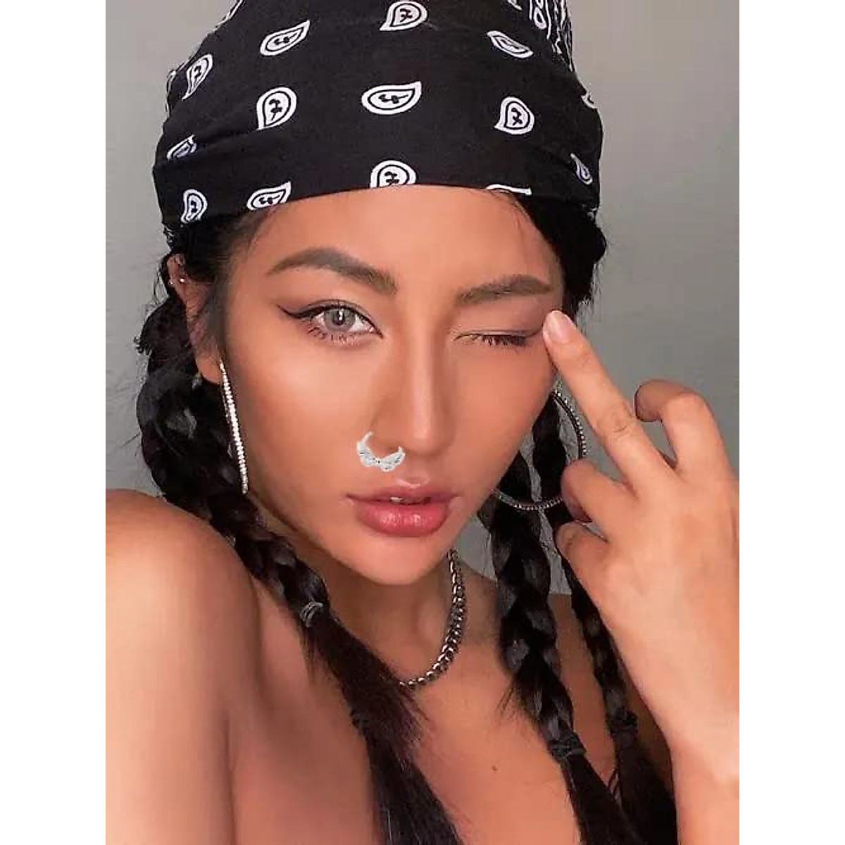 Nose Rings Hoop, 316L Surgical Steel 18G Hypoallergenic Nose Rings Septum Cartilage Hoop Earring Conch Piercing Jewelry for Women, Diameter 10mm, Bat, skull, Stainless Steel zinc alloy, no gemstone