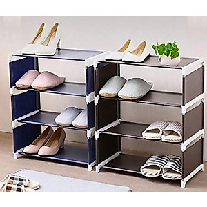 DOUBLE A IRON Shoe Storage Organizer Rack, 4-Tier Stackable Free Standing Shoe Shelf ( Include Safety Work Gloves ) - Brown