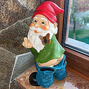 Mood Lab Garden Gnome - Pants Down Gnome - 9.3 Inch Tall Statue Lawn Garden Figurine - for Outdoor or House Decor