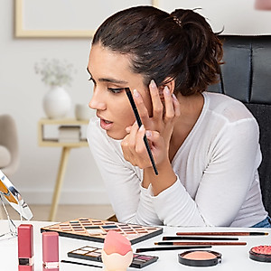 RMISODO 100 Pieces Angled Eyebrow Brushes, Flat Tapered Eyebrow Tint Brush, Soft Cosmetic Blending Brush, Portable Eyeshadow Concealer Brush, Professional Eye Makeup Brush for Women Girls, Black