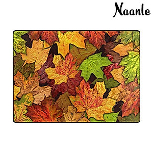 Naanle Autumn Leaves Non Slip Area Rug for Living Dinning Room Bedroom Kitchen, 5' x 7'(58 x 80 Inches), Fall Leaves Nursery Rug Floor Carpet Yoga Mat