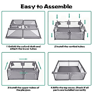 Baby Playpen, 71x59 Extra Large Playpens for Babies and Toddlers, Safe No Gaps Kids Play Yard with Breathable Mesh 2 Handles, Baby Gate Playpen, Baby Fence Indoor & Outdoor （Gray）