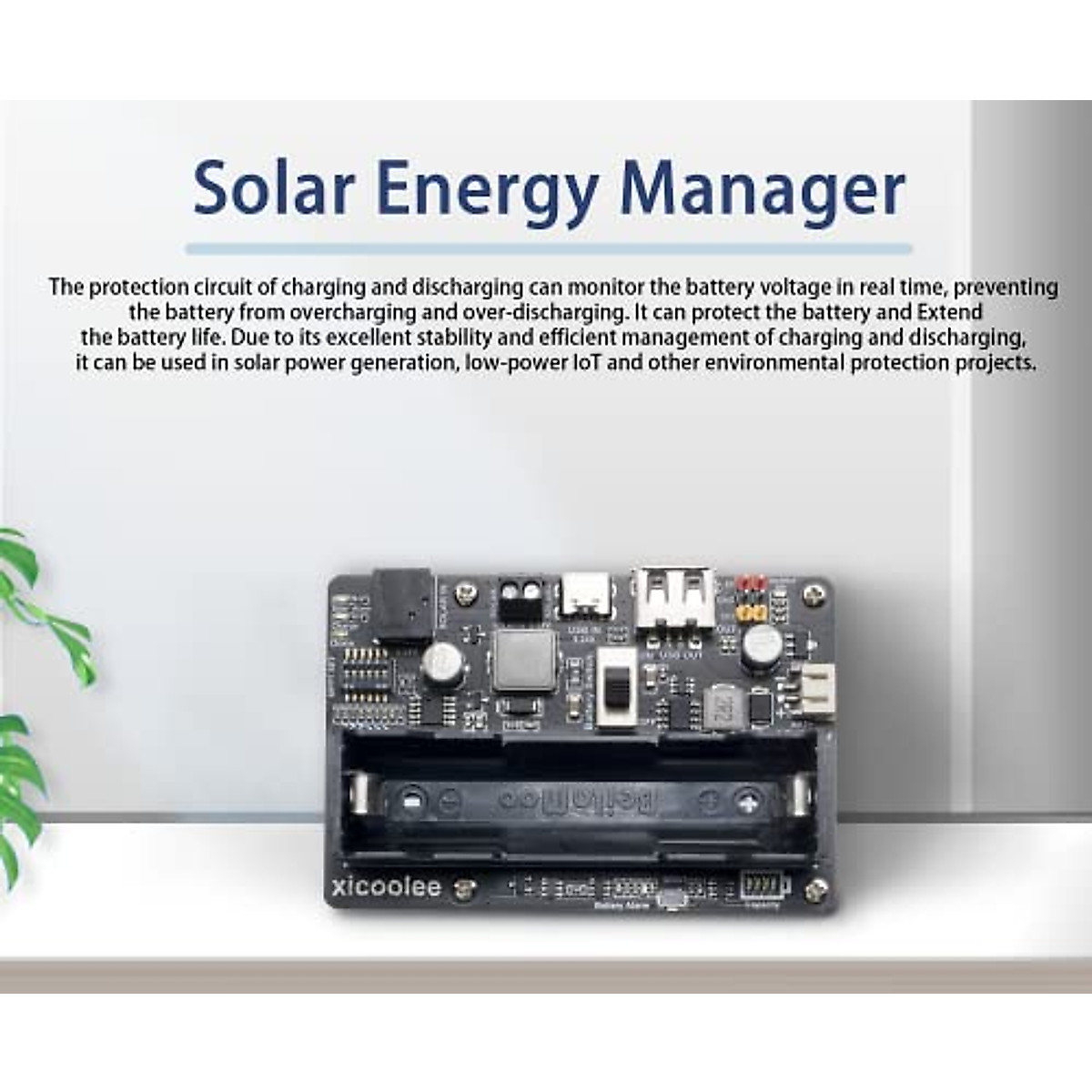 xicoolee Solar Energy/Power Manager Module, Solar Power for 5V-24V Solar Panel, Supports Solar Panel or USB Port Battery Charging