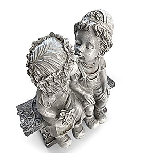 Lily's Home First Kiss Resin Garden Statue, Little Girl and Boy Kissing Yard Miniature Figurine, 9 Inch