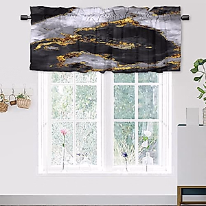 Black&White Marble Gold Valance Curtains 54x18inch（1Pcs） Country Kitchen Curtains for Small Window Bathroom Farmhouse
